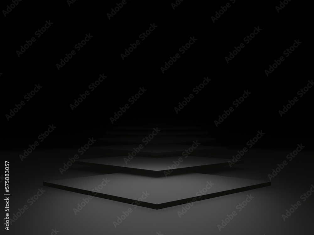 3D black geometric stage. Dark room background. Stock Illustration ...