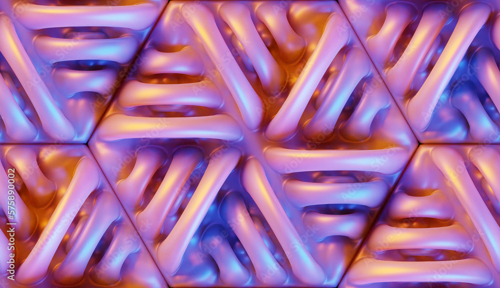 Perfect high quality seamles tileable pattern of alien style hex tiles. 3d render. Teale and ...