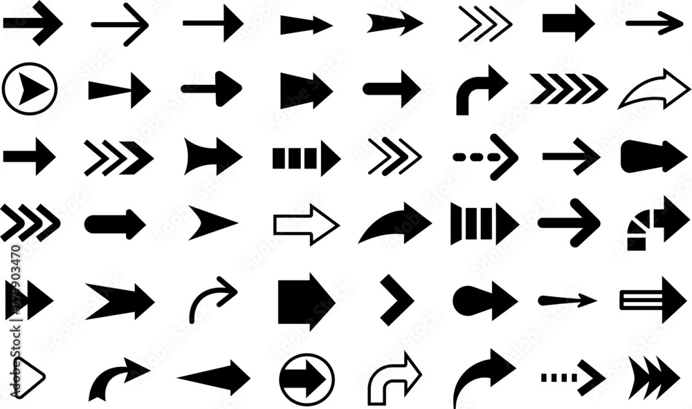 Black arrow cursor, slim indicator and directions signs. Reload icon ...