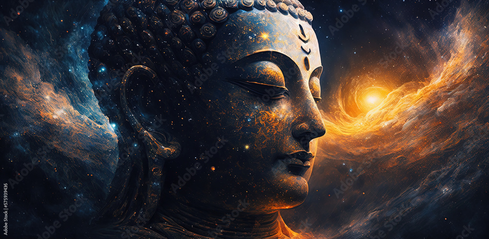 The Buddha, universe, galaxy, space. Generative AI. Stock Illustration ...