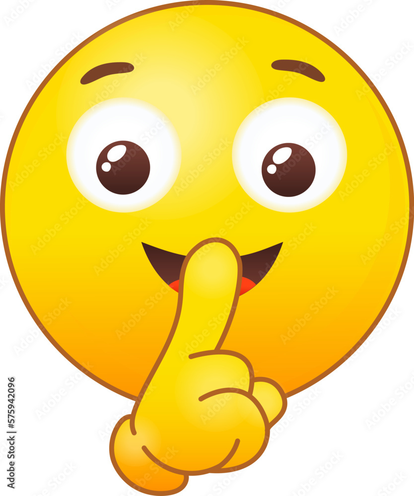 Stock-Vektorgrafik „Emoticon silence. Quiet emoji shh gesture, shush ...