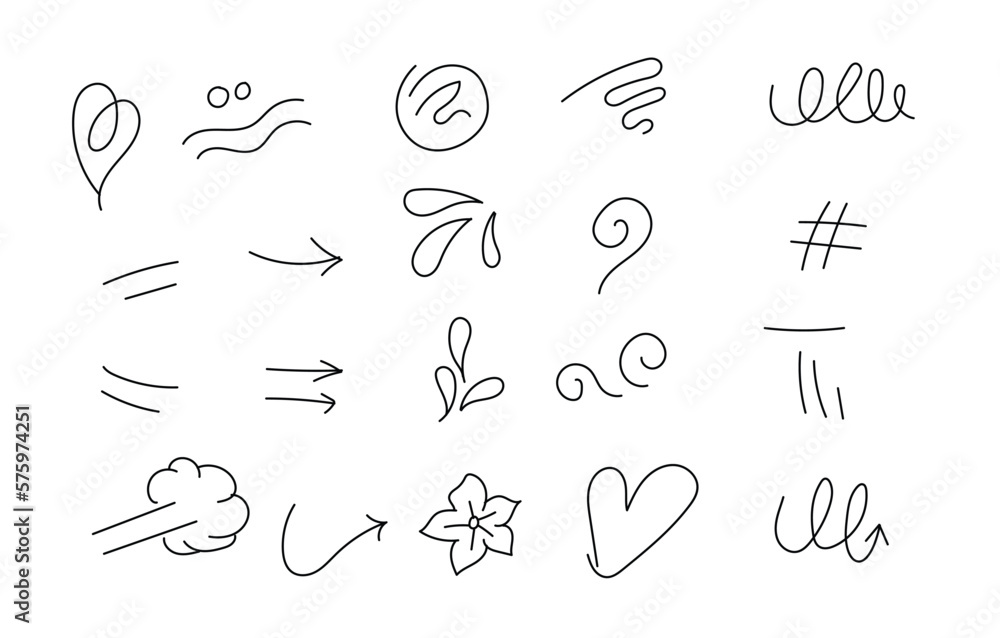 Vector set of hand-drawn cute cartoony expression sign doodle line ...