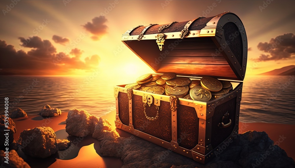 illustration of opened treasure chest full of gold coins and jewelry ...