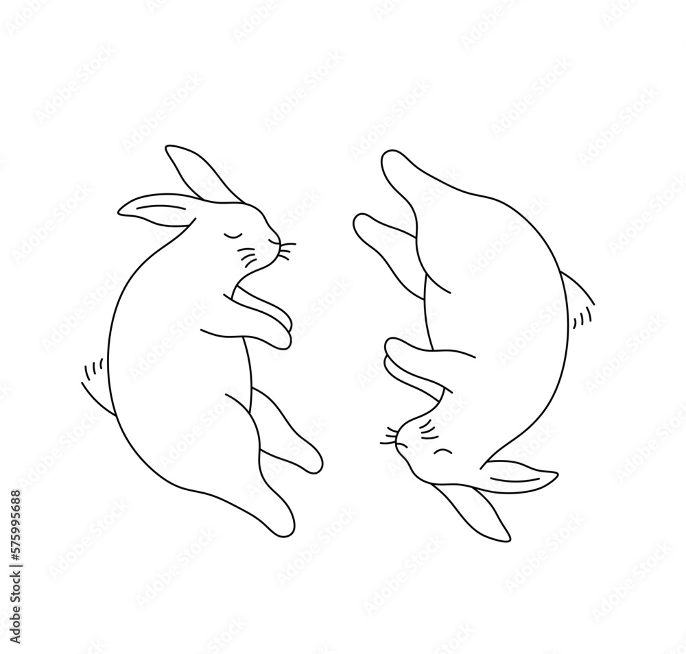 Vector de Stock Vector isolated two rabbits hares bunnies sleeping in ...