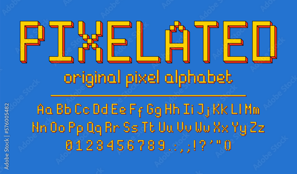 Pixel font. 3d pixel art retro alphabet in old video games style ...