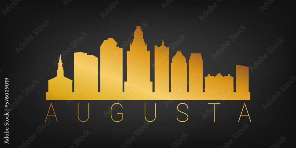 Augusta, GA, USA Gold Skyline City Silhouette Vector. Golden Design ...