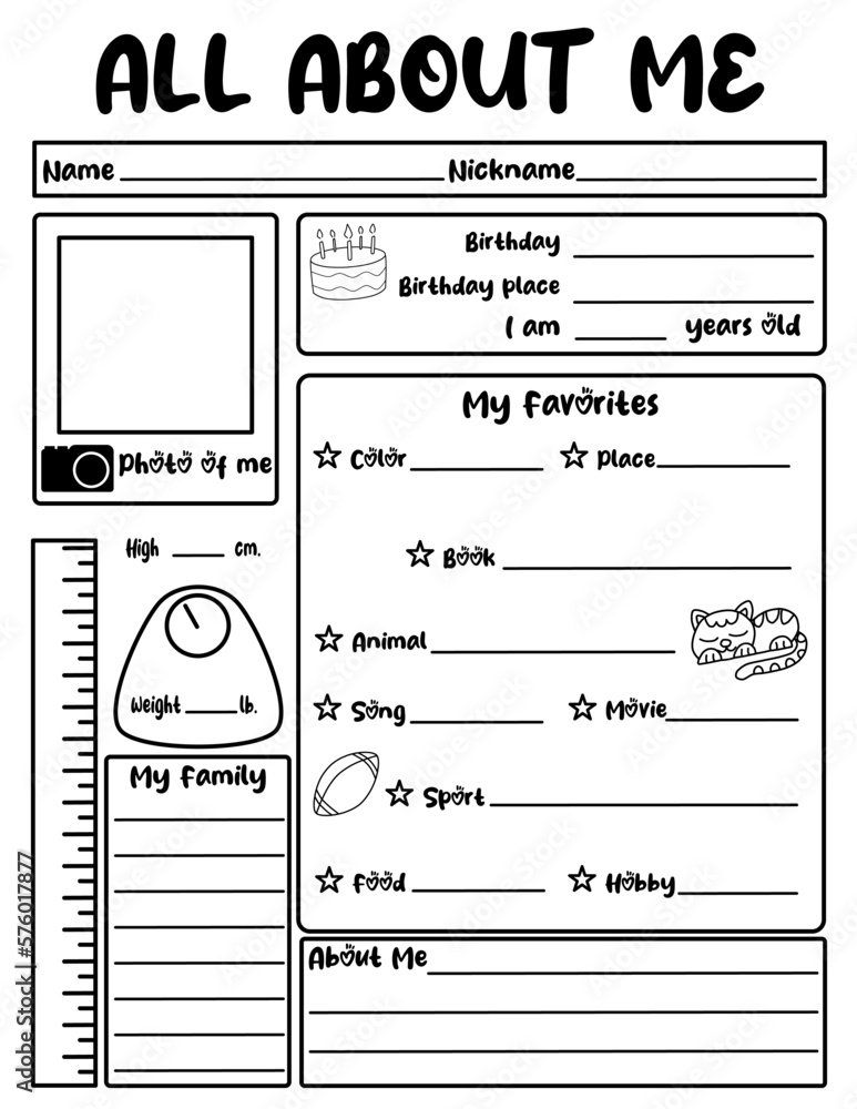 All about me template printable sheets for kids for people cute resume ...