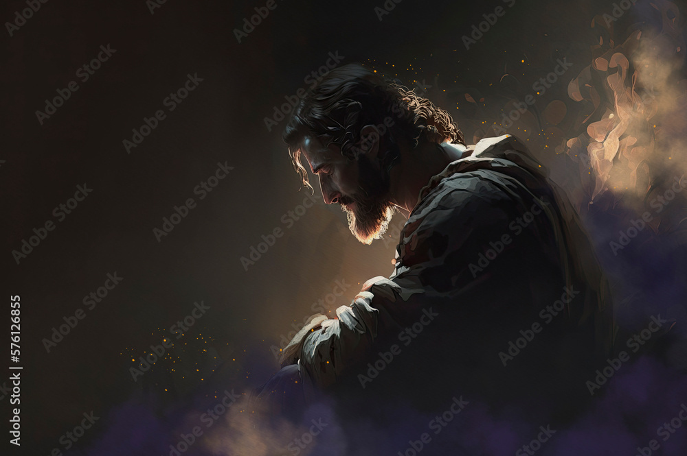 Jesus' prayer in Gethsemane. Holy Week, Good Friday concept. Painting ...