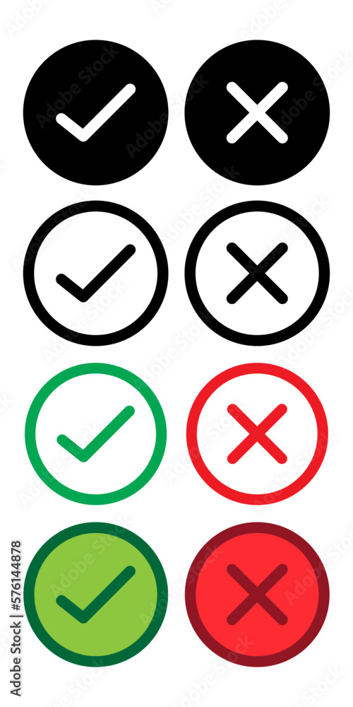 Yes No Right or Wrong checkmark and x or confirm and deny line art ...