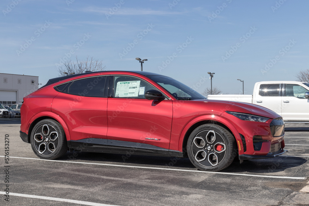 Ford Mustang Mach-E SUV display. The Mustang Mach-E is Ford's first all ...