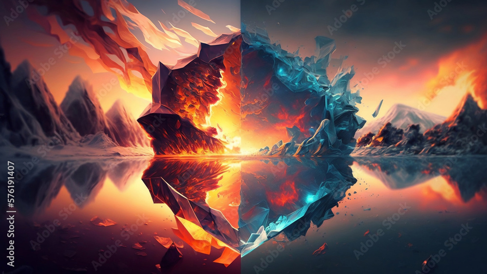 Fire and Ice desktop background wallpaper 4K Stock Illustration | Adobe ...