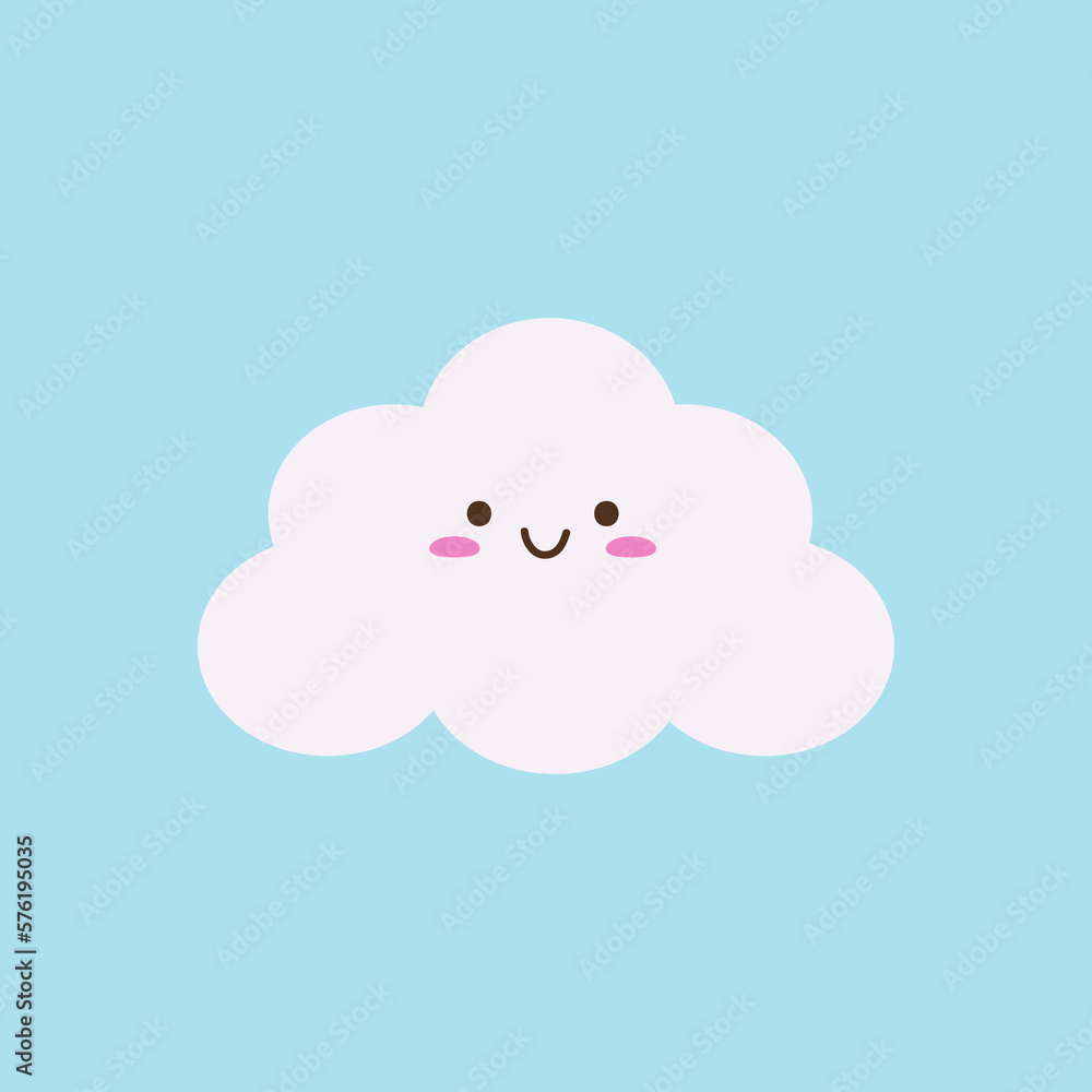 Happy cute smiling kawaii cloud character. Isolated on a blue ...