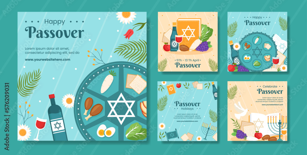 Happy Passover Jewish Holiday Social Media Post Flat Cartoon Hand Drawn ...