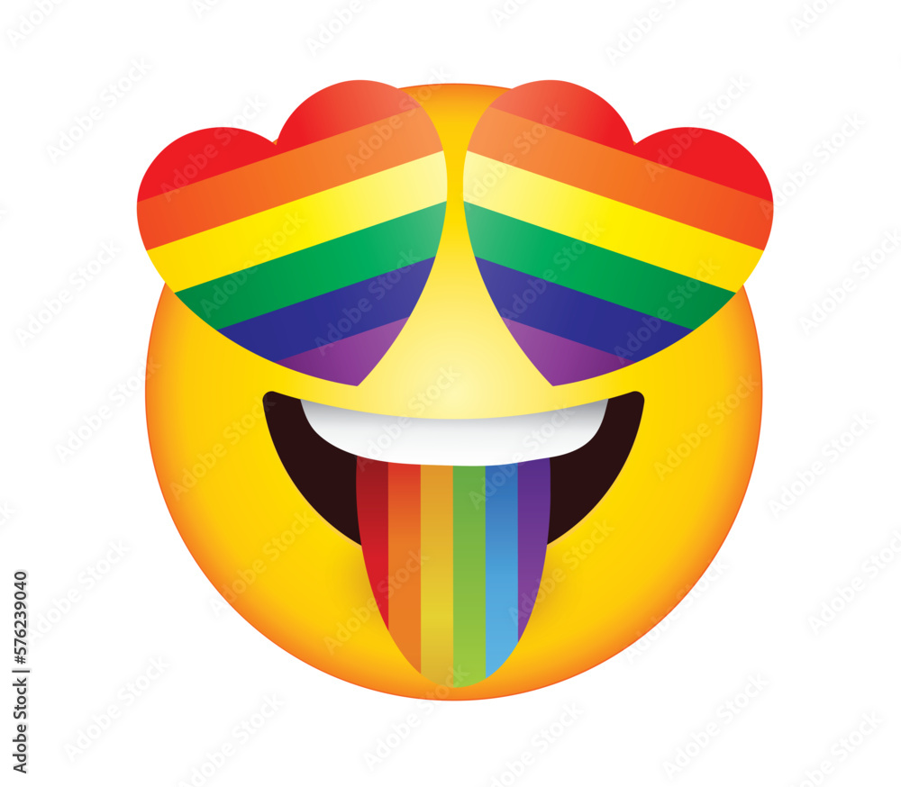 Heart eyes Pride flag emoji vector illustration isolated on white ...