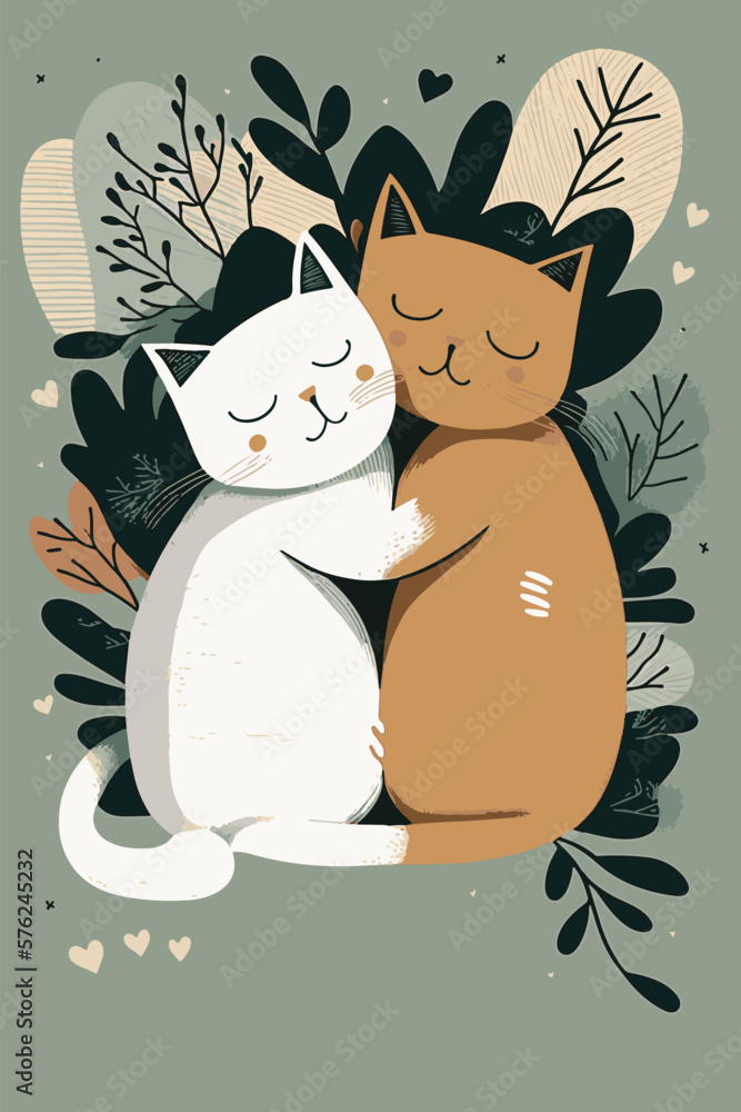 This vector file features two adorable cats hugging each other in a ...