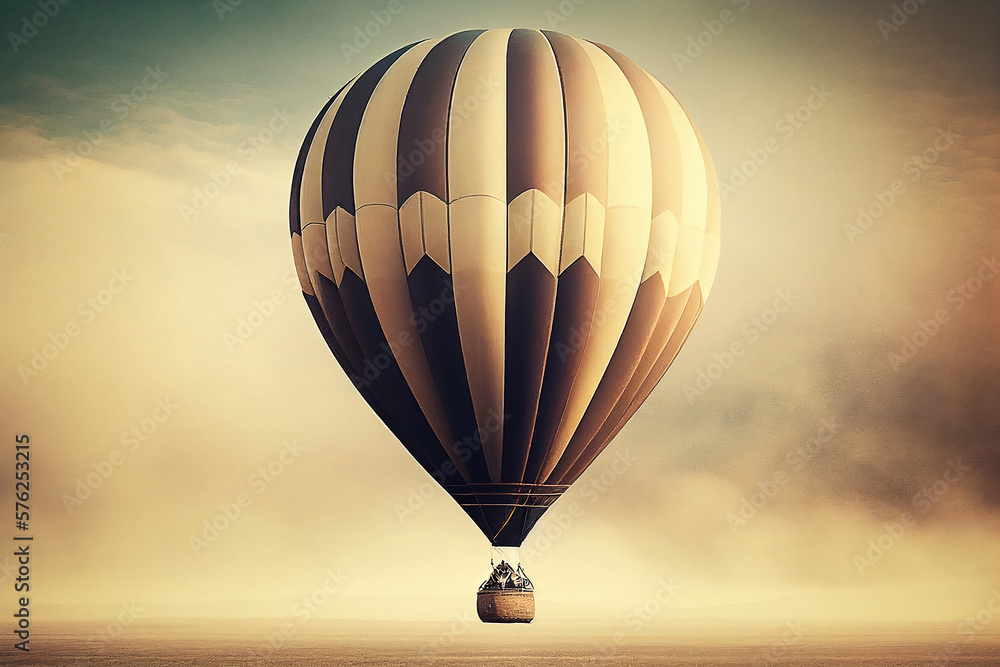 Hot air balloon on sky with fog, vintage and retro instagram filter ...