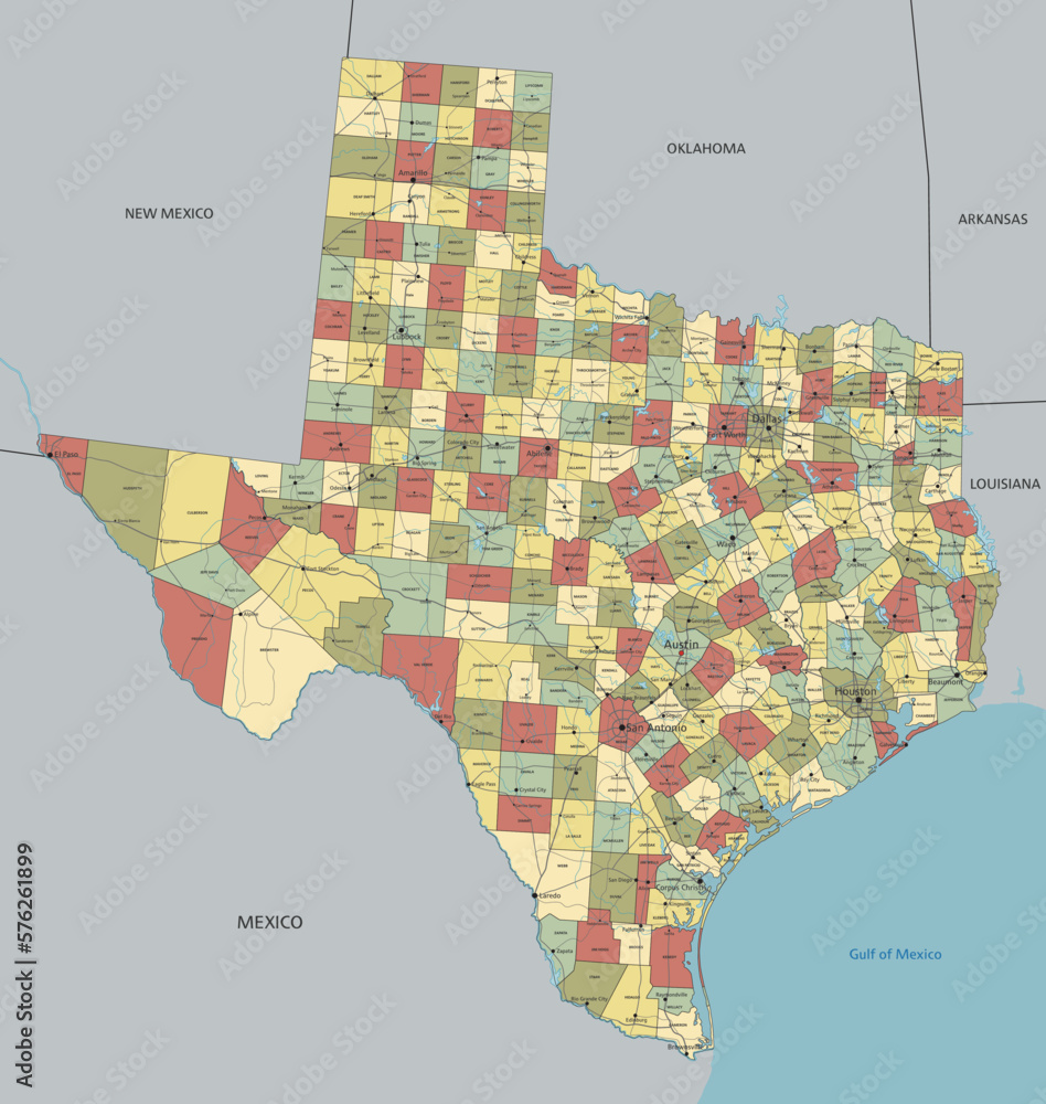 Texas - Highly detailed editable political map with labeling. Stock ...
