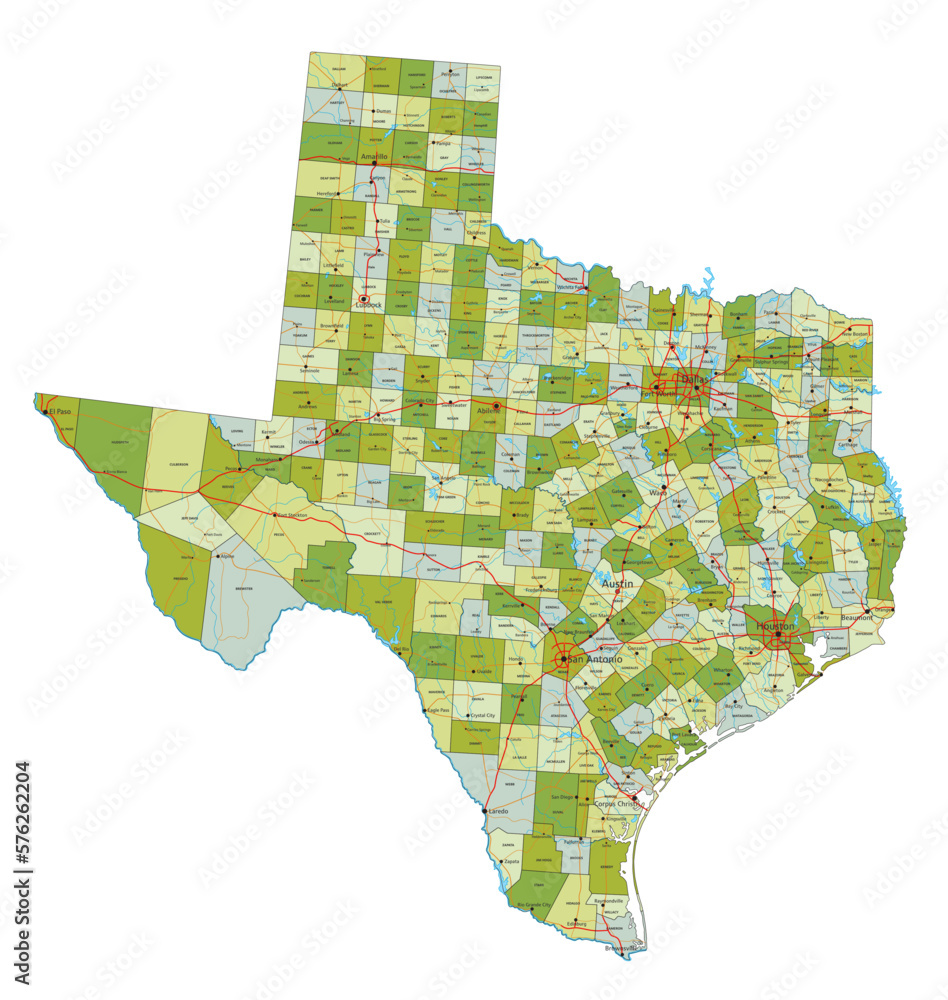 Highly detailed editable political map with separated layers. Texas ...