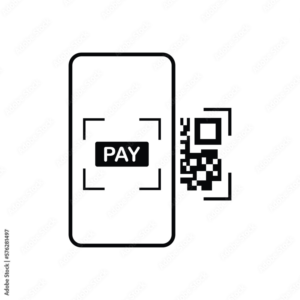 QR Code payment icon design. Scan qr code icon, payment hand with phone ...