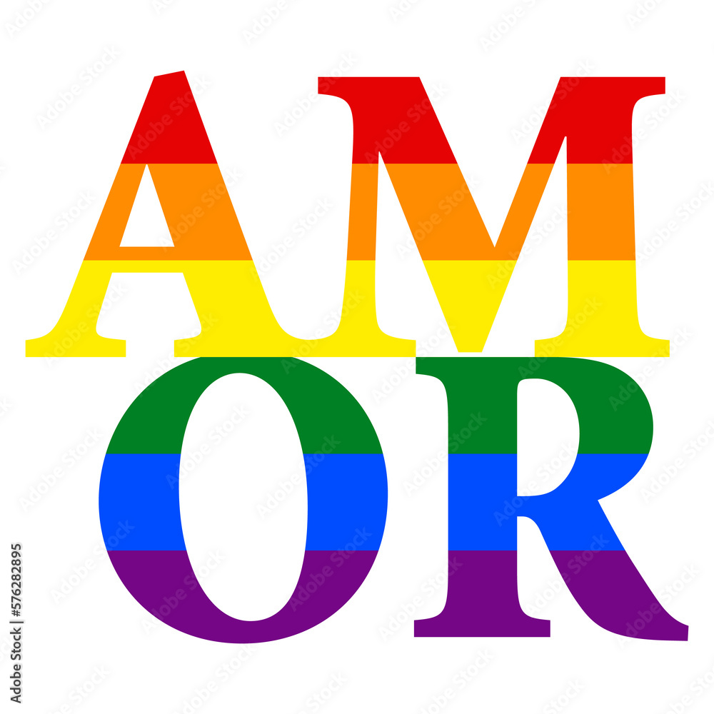 Logo lgbt. Mes del orgullo. Letras palabra amor en español en texto con ...