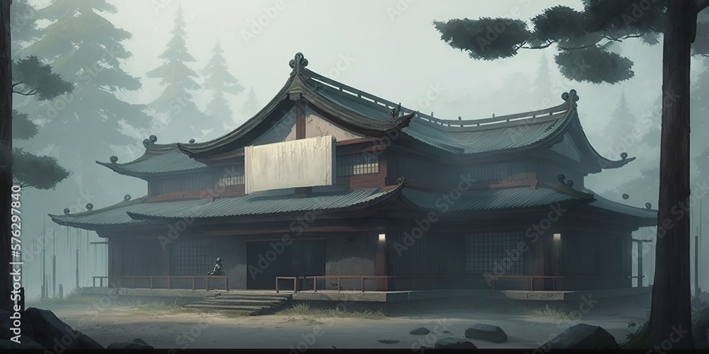 Japanese dojo with fog concept, Generative AI Stock Illustration ...