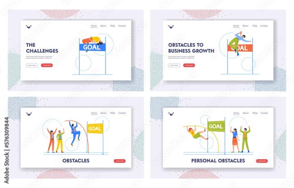 Overcome Obstacles Landing Page Template Set. Business Characters ...