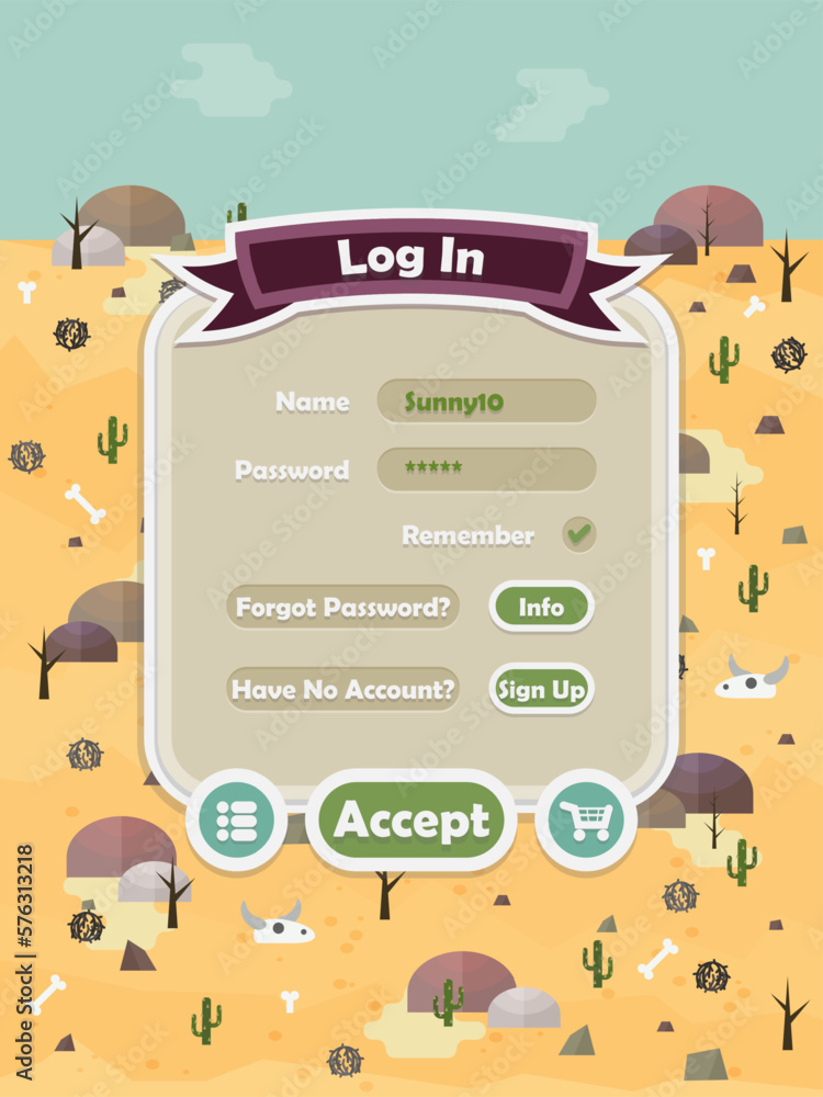Menu of graphical user interface on screen of 2d mobile game ...