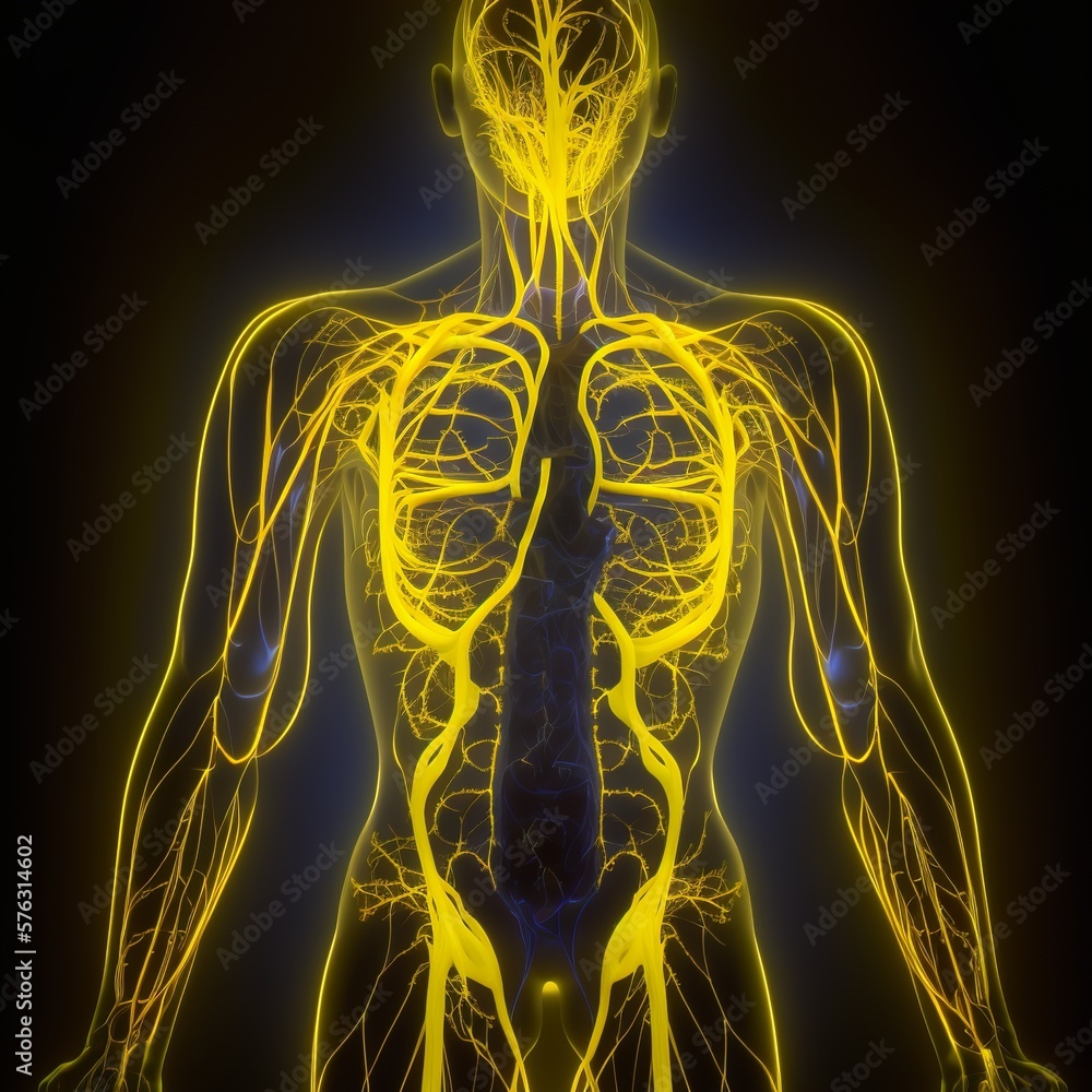nerve fiber, neural network, yellow line, human body medicine black ...
