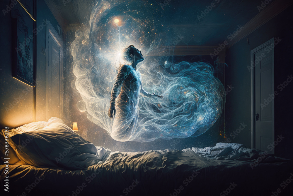 Astral projection during sleep, generative AI Stock Illustration ...