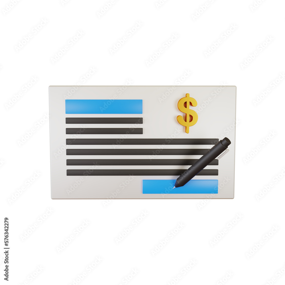 Bank Cheque with Dollar 3D Rendering Stock Illustration | Adobe Stock
