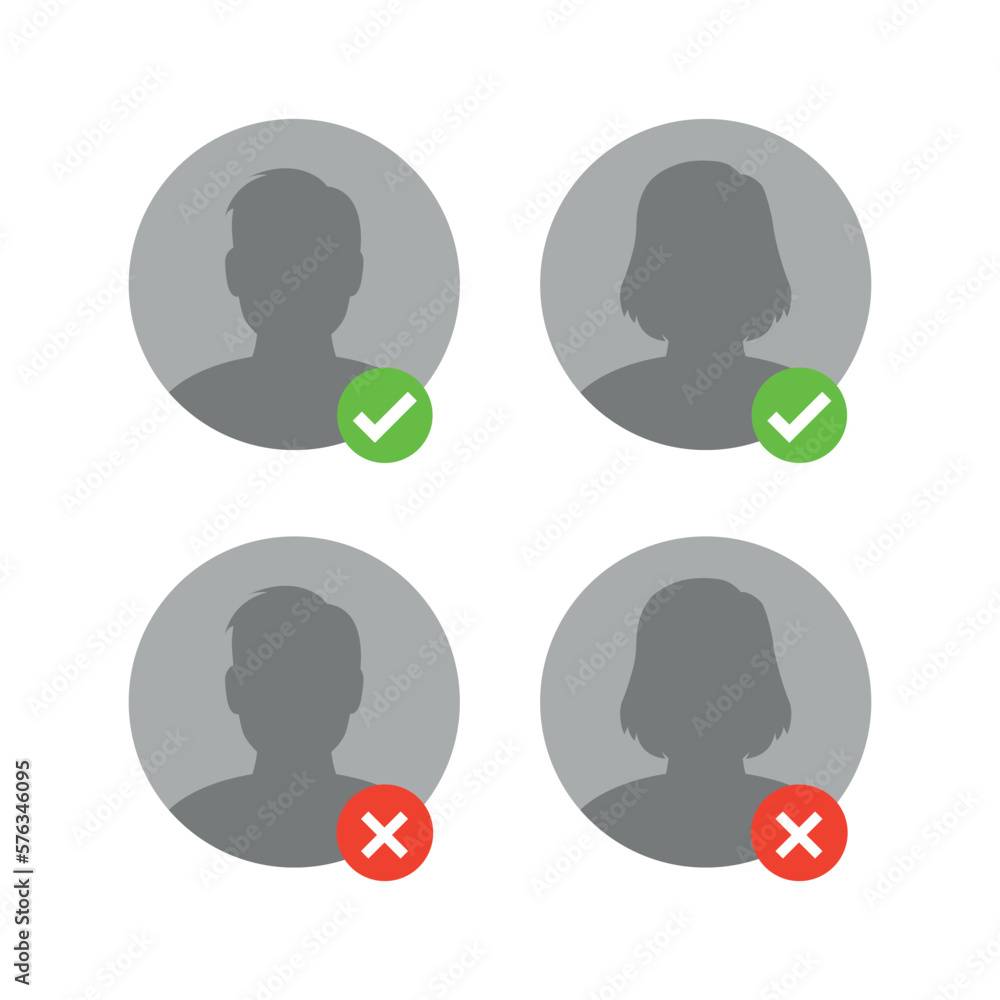 User account confirmation approved and disapproved isolated on white ...