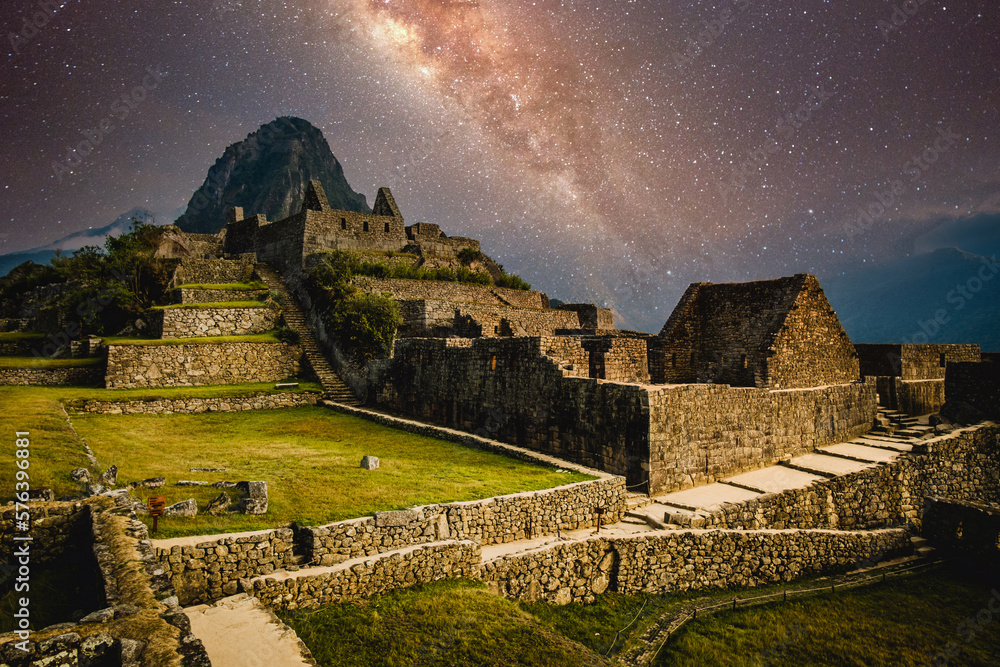 night sky milky way galaxy over Machu Picchu Sacred Inca Ruins, Peru ...