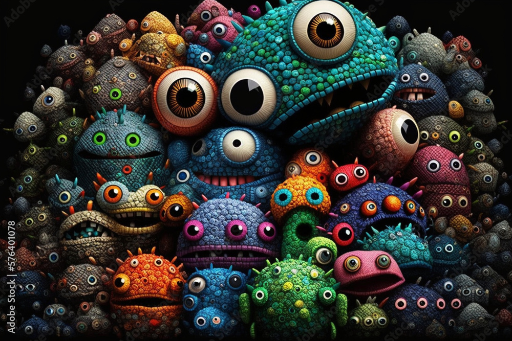 Stock-Illustration „Many colorful cute alien monsters trapped and ...