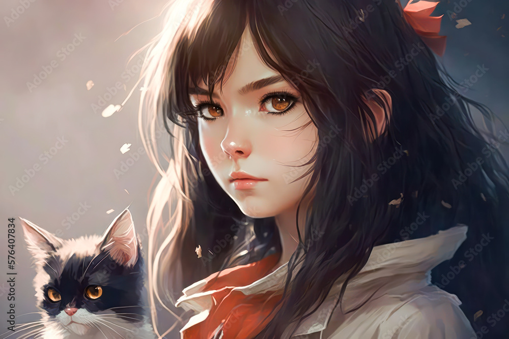 Anime Girl With Black Cat Ears