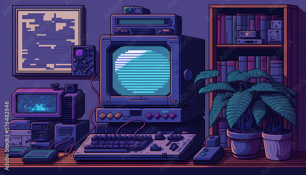 Pixelated computer, pixel art, pixel artwork generated by AI Stock ...