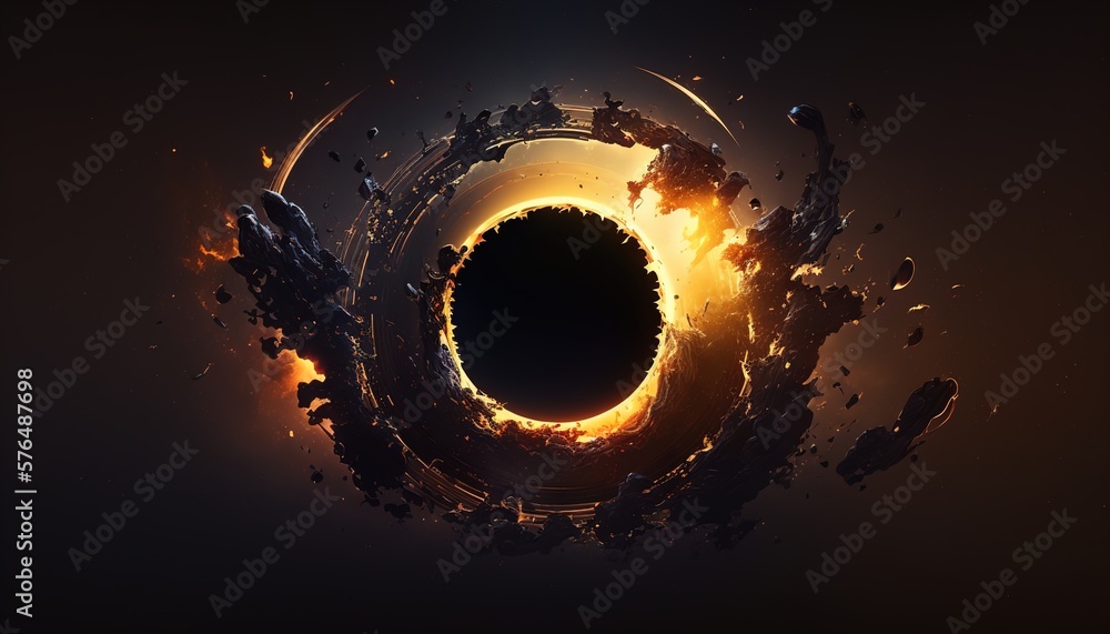 super realistic black hole illustration, destroyed planet in universe ...