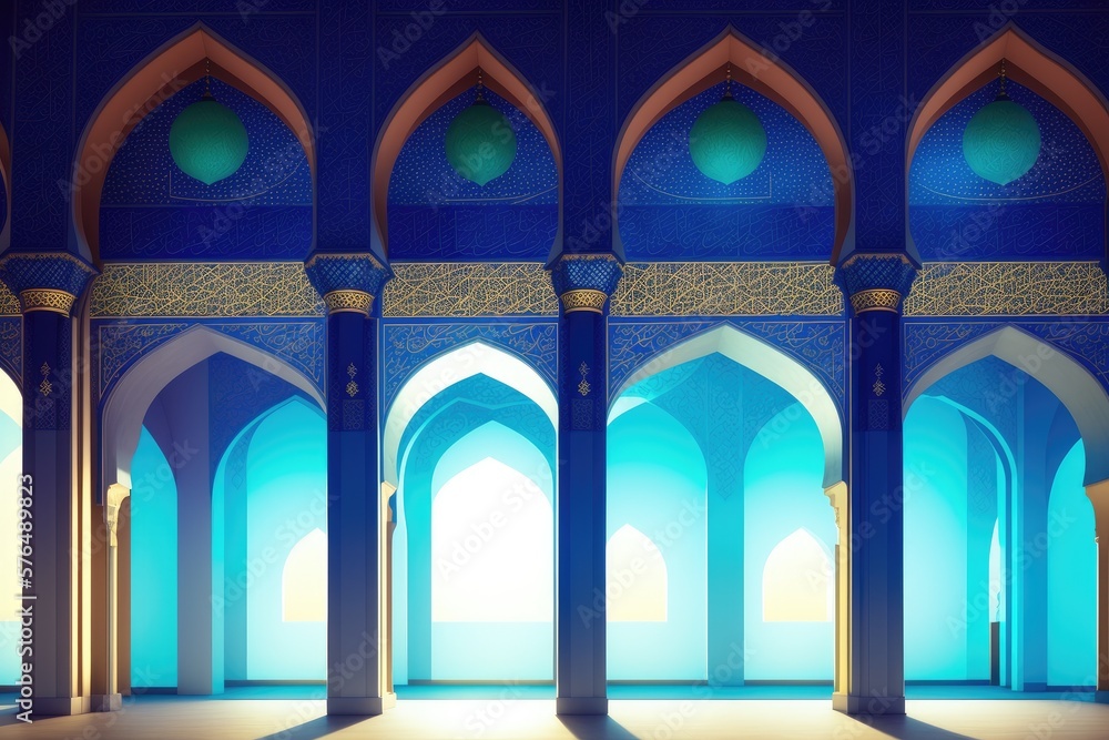 Islamic background painting. Mosque and shadows. Light rays from mosque ...