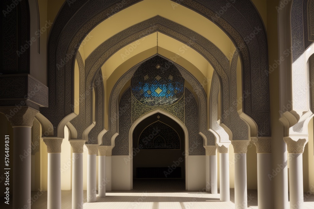 Islamic background painting. Mosque and shadows. Light rays from mosque ...
