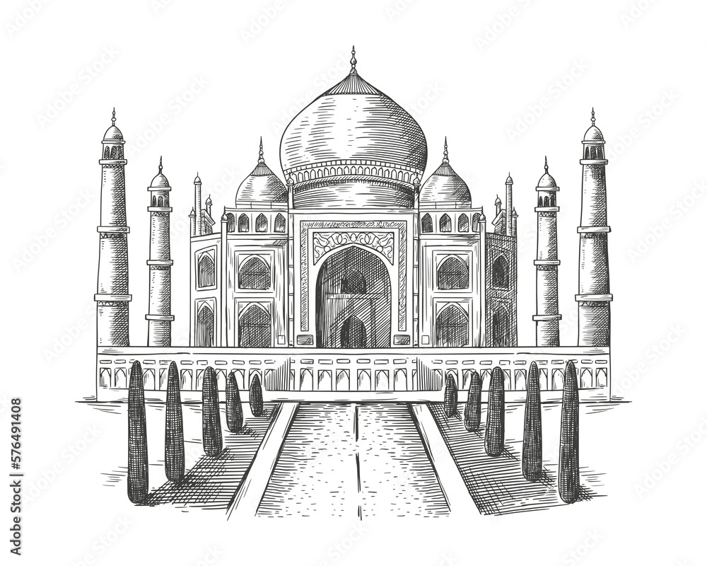 Hand drawn sketch of Taj Mahal. india palace illustration Stock Vector ...