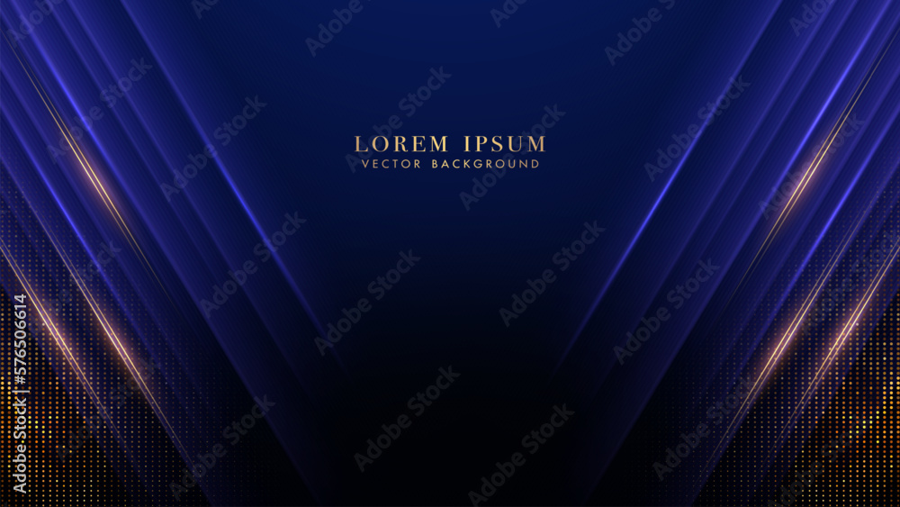 Blue luxury background with slant golden lines, light effect decoration ...
