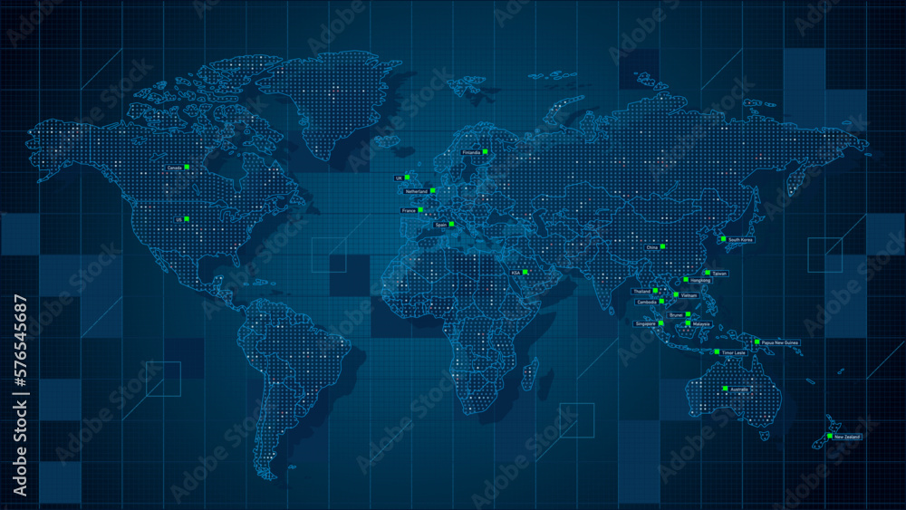 Image vectorielle Stock Modern tech World map 2Cool blue Abstrak ...