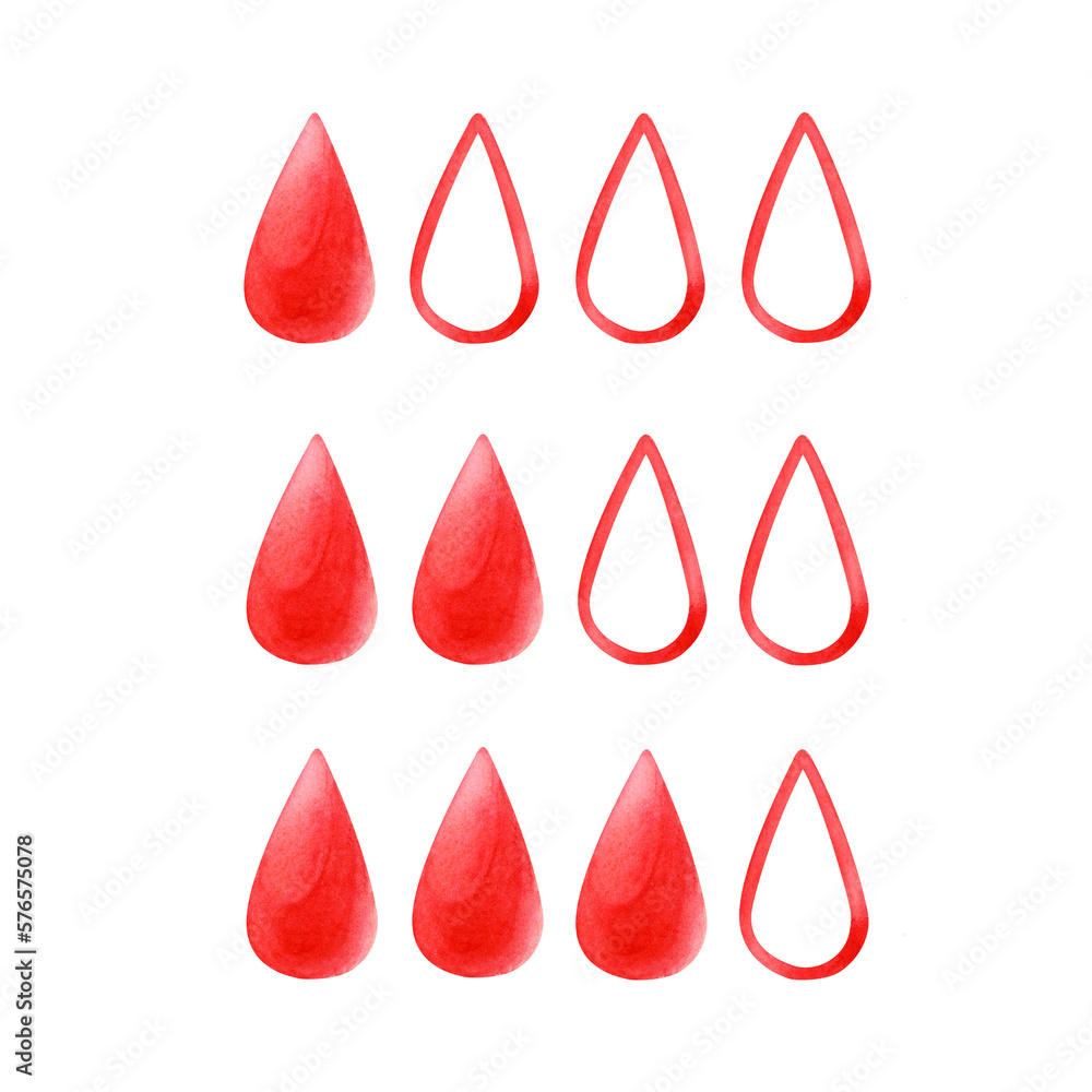 Menstruation blood drops. Scale with menstrual drops isolated set. For ...