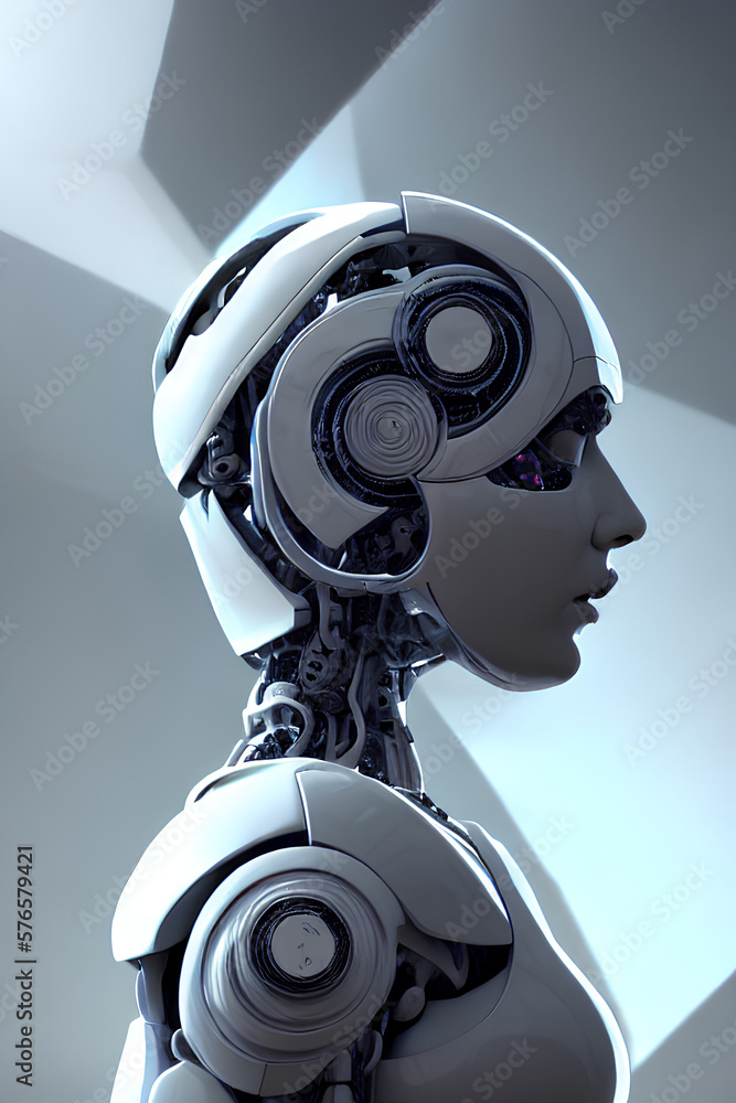 Ilustración de Stock Future White Robot With AI And Metallic Lifelike ...
