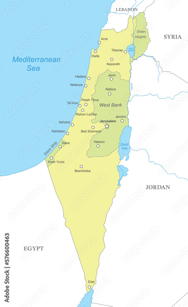 Political map of Israel with national borders Stock Vector | Adobe Stock