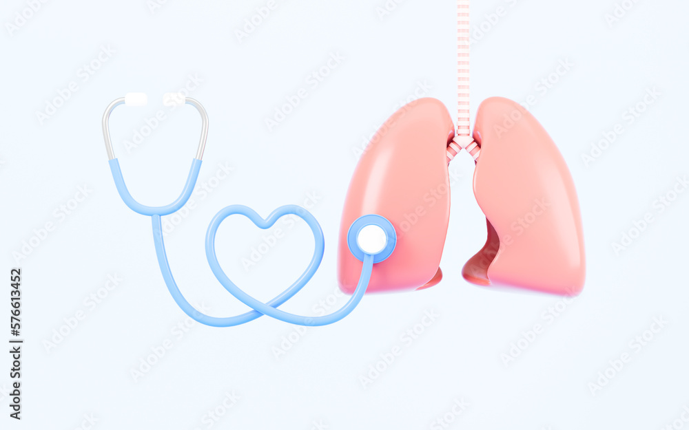 Stethoscope and lungs in the blue background, Medical concept, 3d ...