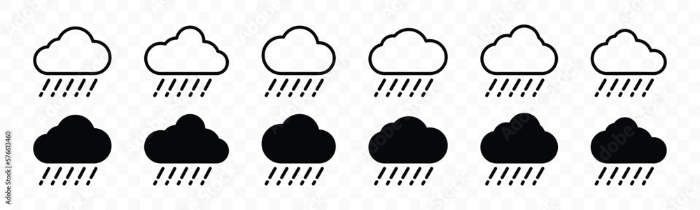 Rain weather icon set. Heavy rain weather icons collection. Rainfall ...