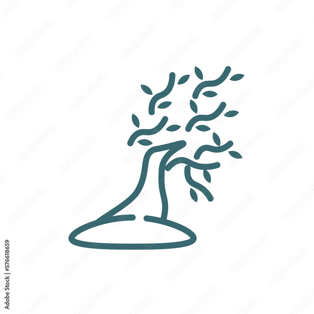 wind bending tree icon. Thin line wind bending tree, wind icon from ...