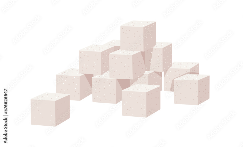 Refined sugar pieces, stacked cube blocks. Sweet ingredient pile ...