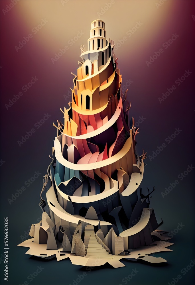 Tower of Babel. Art abstract illustration, generative ai, symbol of ...