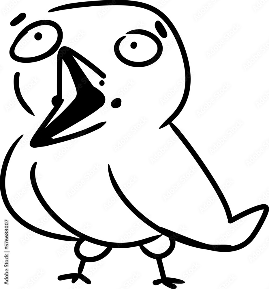 Vector drawing of screaming weird bird. Black and white, silhouette ...